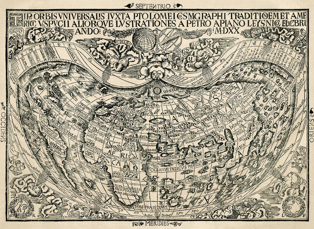 1520 Antique World Map_ideal for Framing and Wall Decor - Etsy