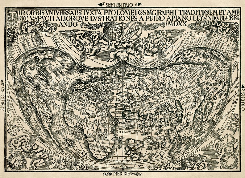 1520 Antique World Map_ideal for Framing and Wall Decor - Etsy