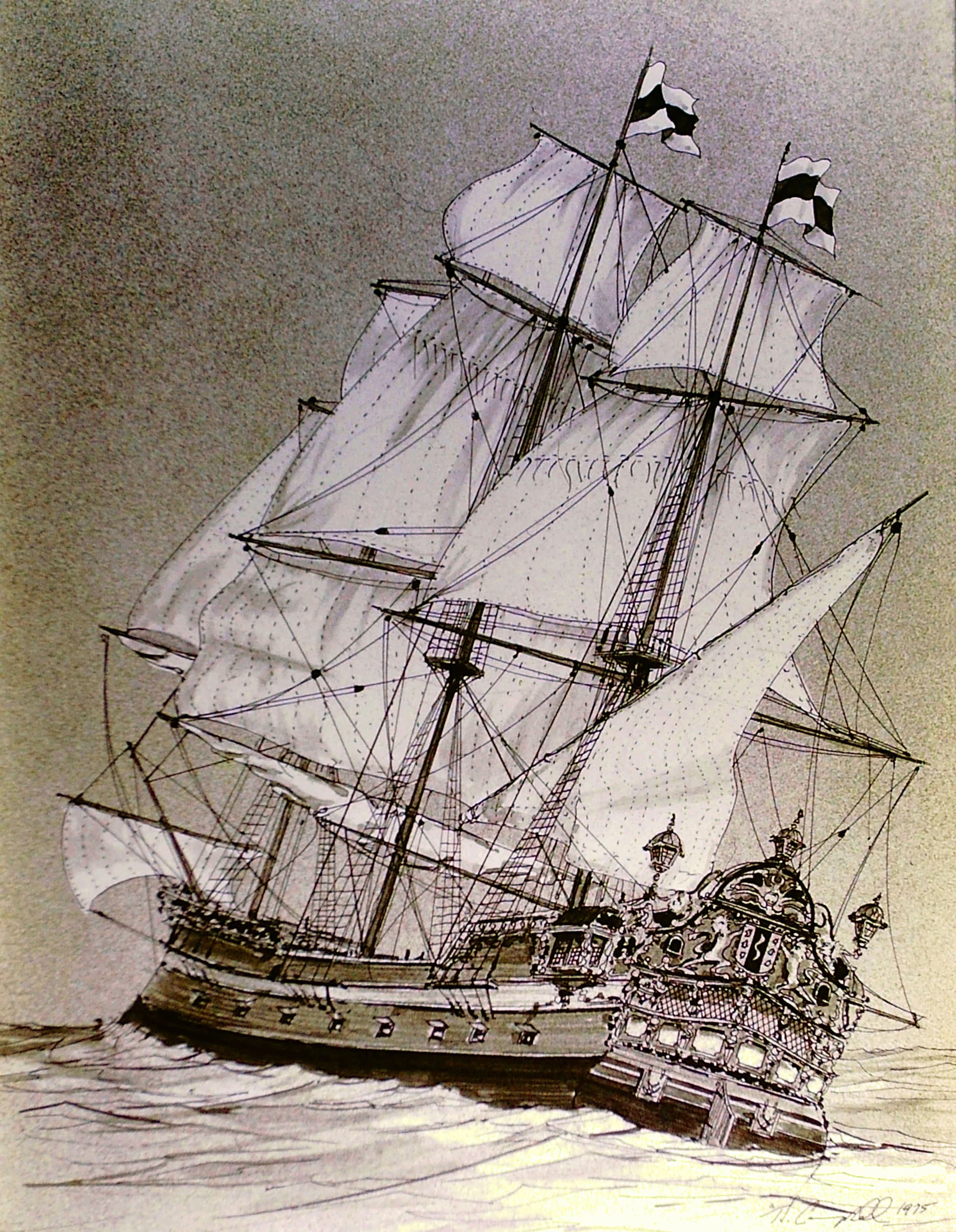 Galleon at Full Sail. Digital Print of a Pen & Ink Drawing Ideal for ...
