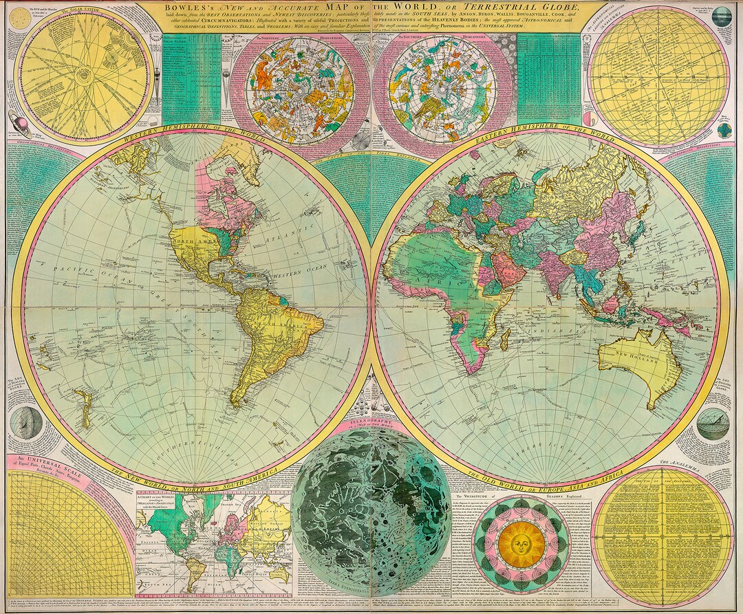 1790 Antique World Map_ideal for Framing and Wall Decor - Etsy