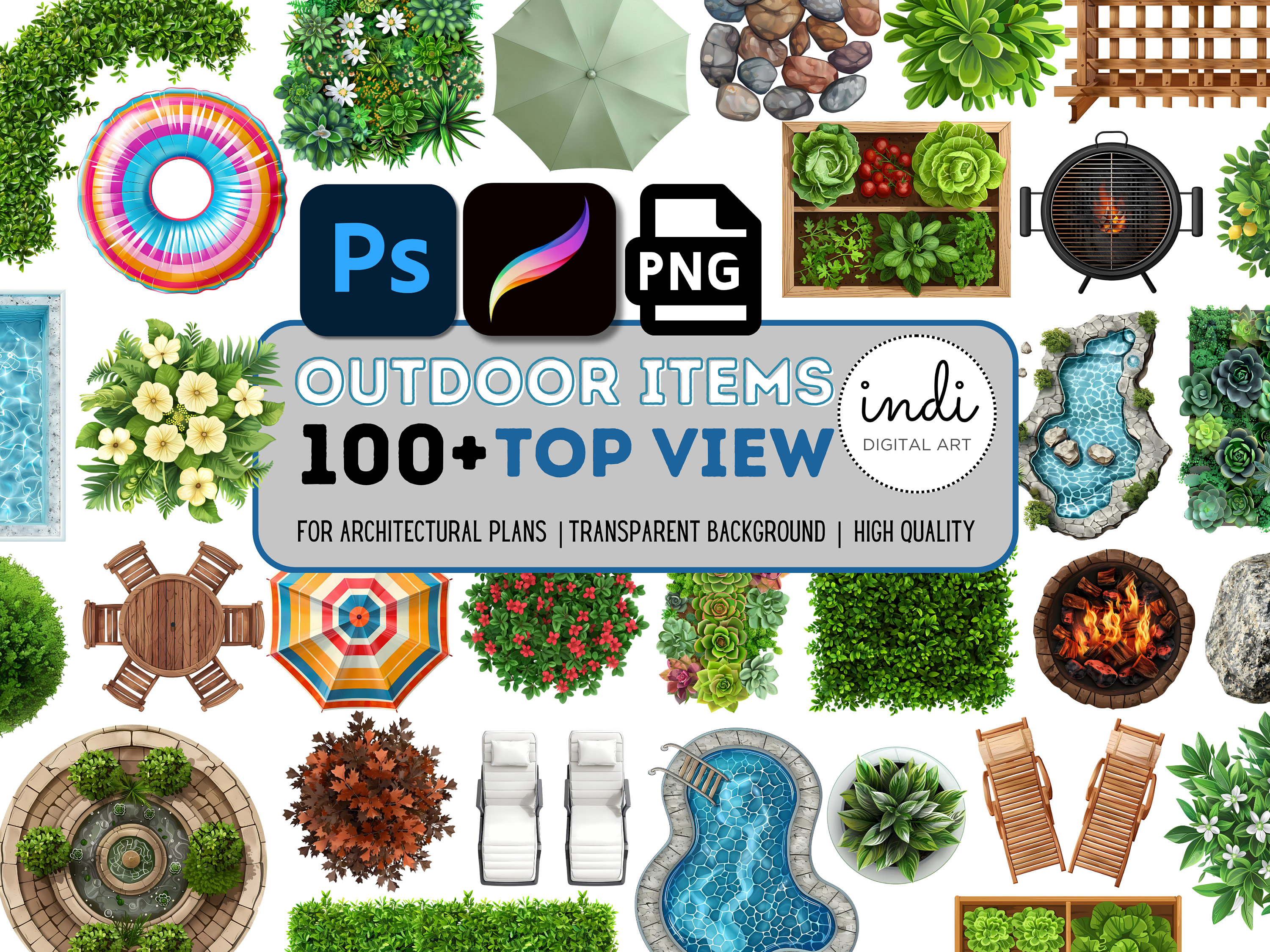 Outdoor Furniture Clipart Bundle, Top View PNG Graphics (digital ...