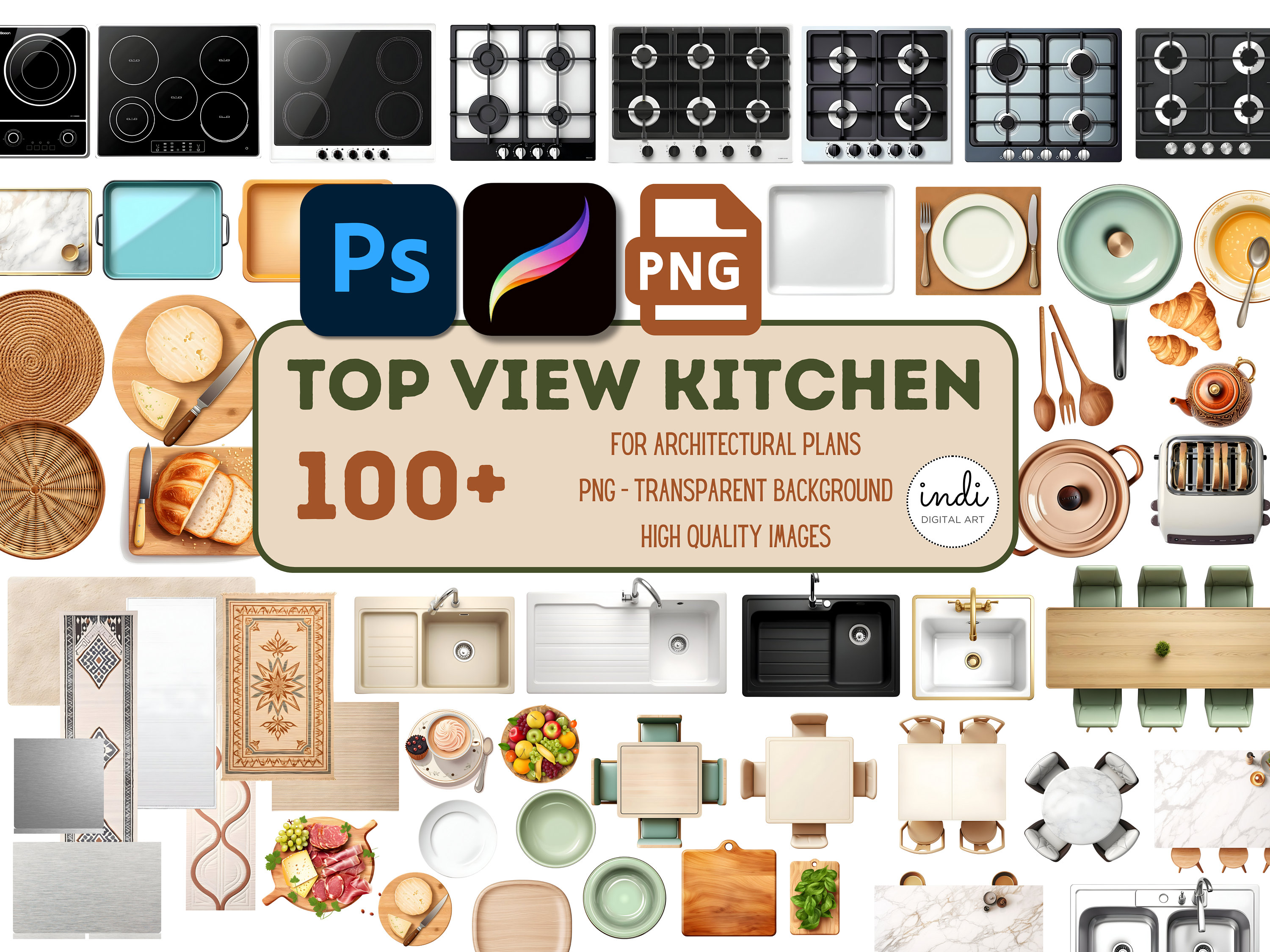 Set of Set of 100 Png, Top View Kitchen Furniture, Png Furniture ...