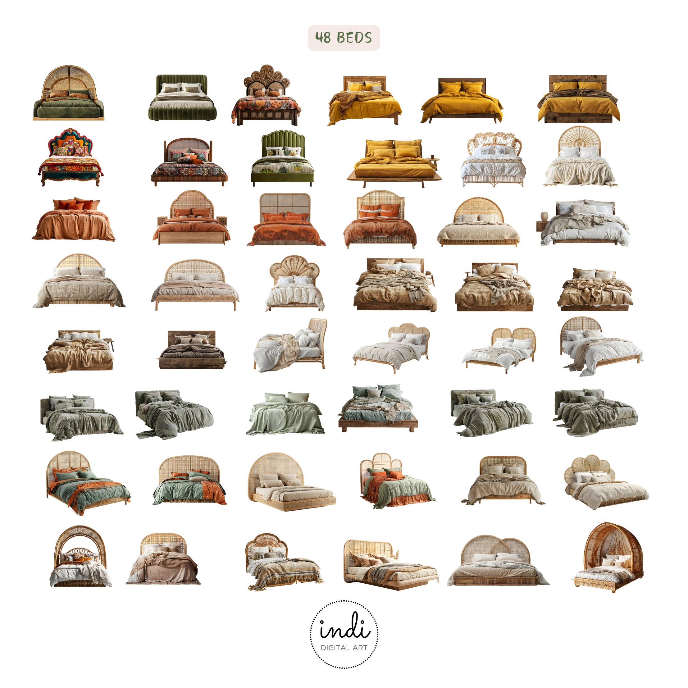 Boho Chic Bedroom Furniture Clipart, Interior Design PNG Elements (150 ...
