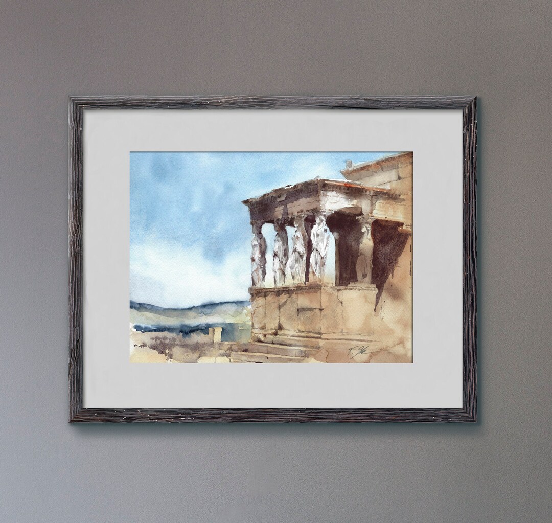 Acropolis of Athens Watercolor Art, Erechtheion Greece Art Print ...