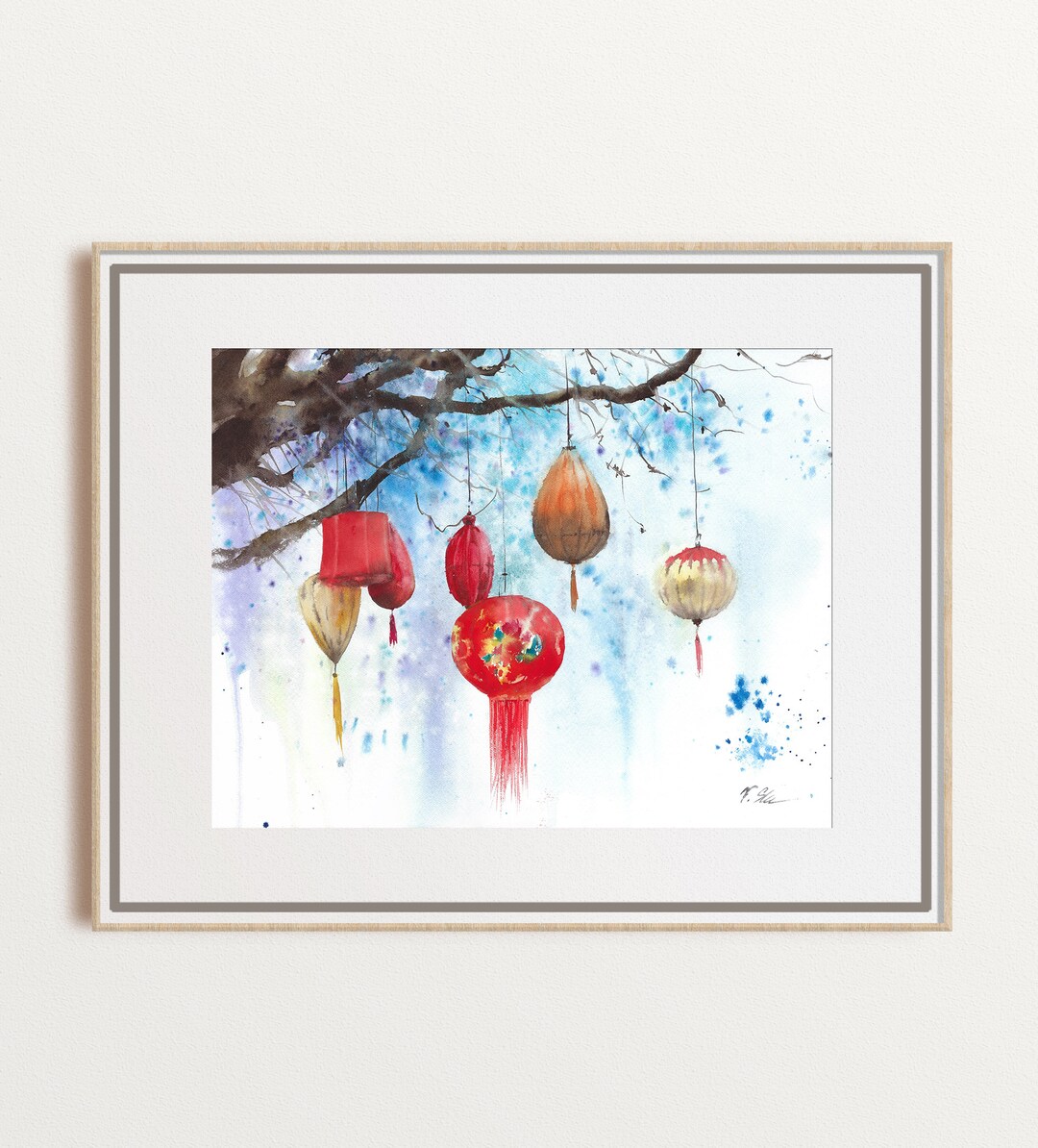 Chinese Lanterns Watercolor Art Print: Asian New Year Decor - Etsy