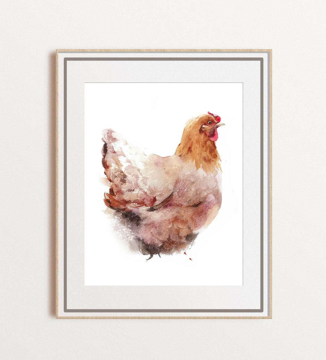 Chicken Watercolor Art, Farm Bird Painting, Chicken Lover Gift ...