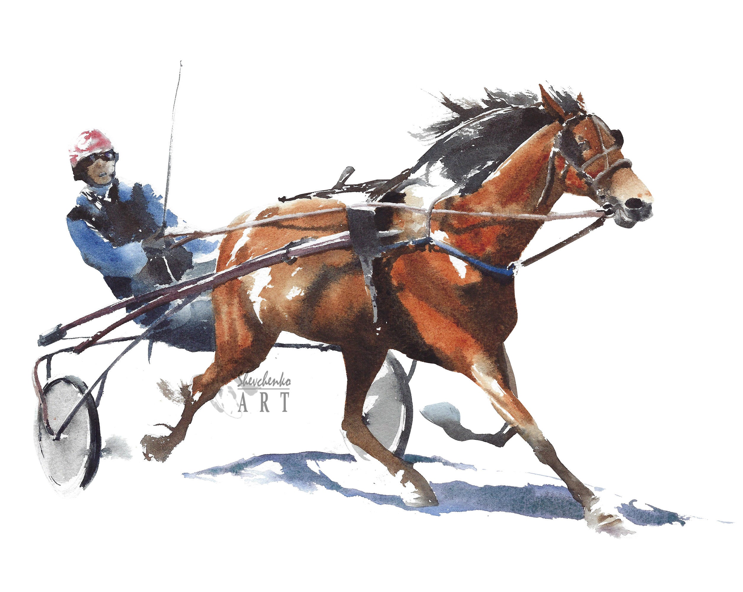 Horse Racing Watercolor Art Harness Racing Painting Horse - Etsy