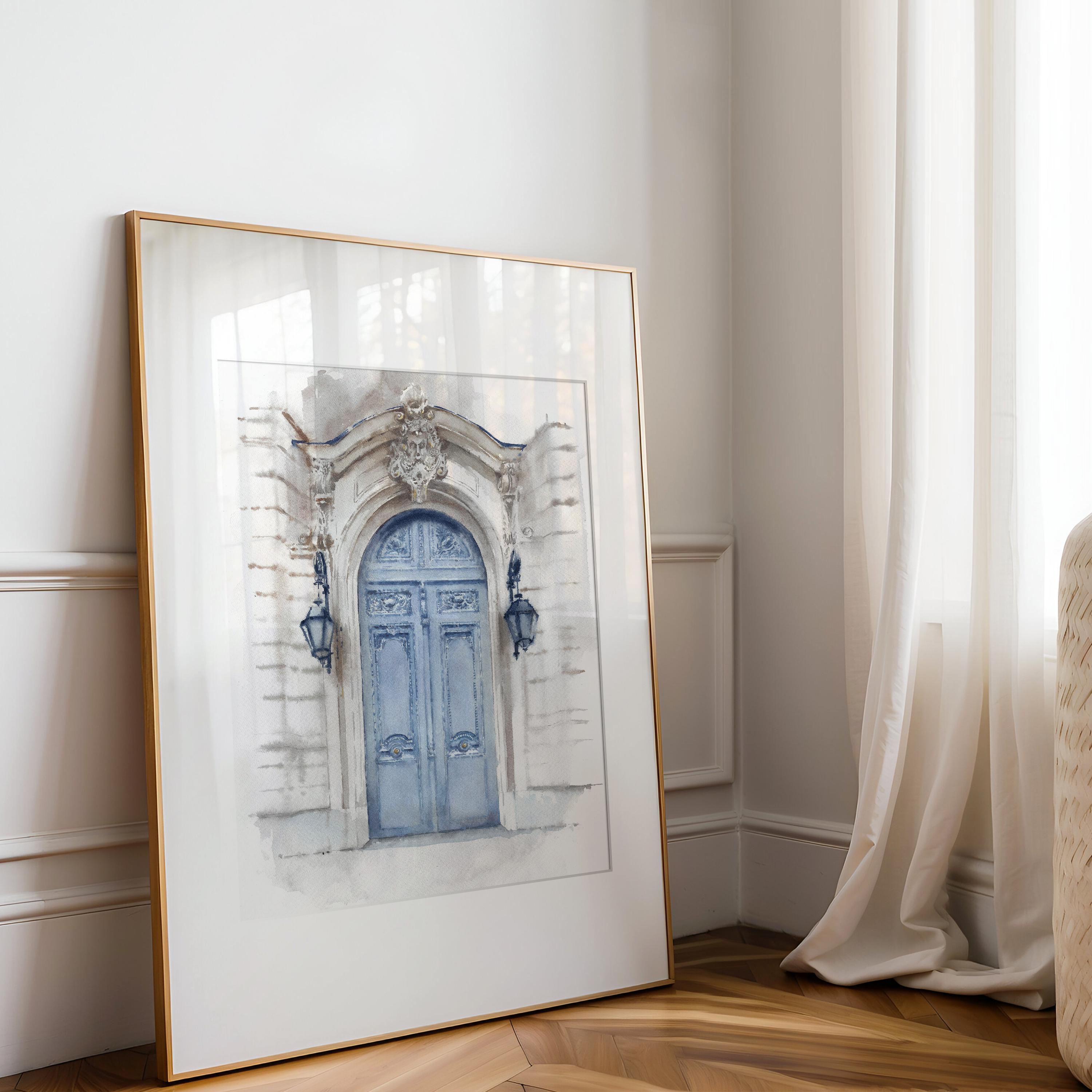 Parisian Blue Door Watercolor Print - French Architecture Painting ...