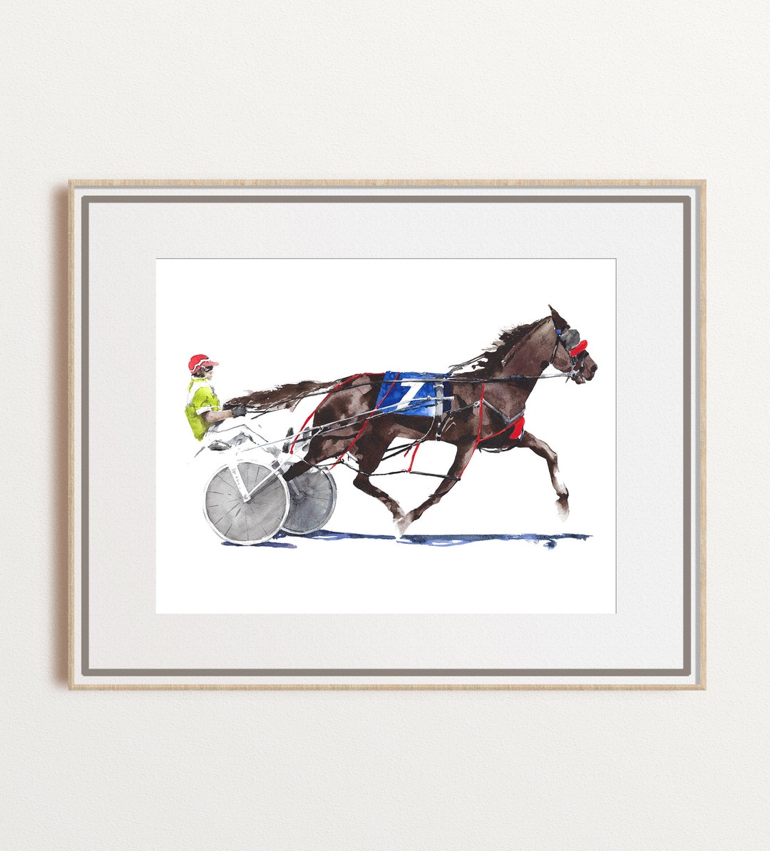 Horse Racing Watercolor Art, Harness Racing Painting, Horse Race Sport ...