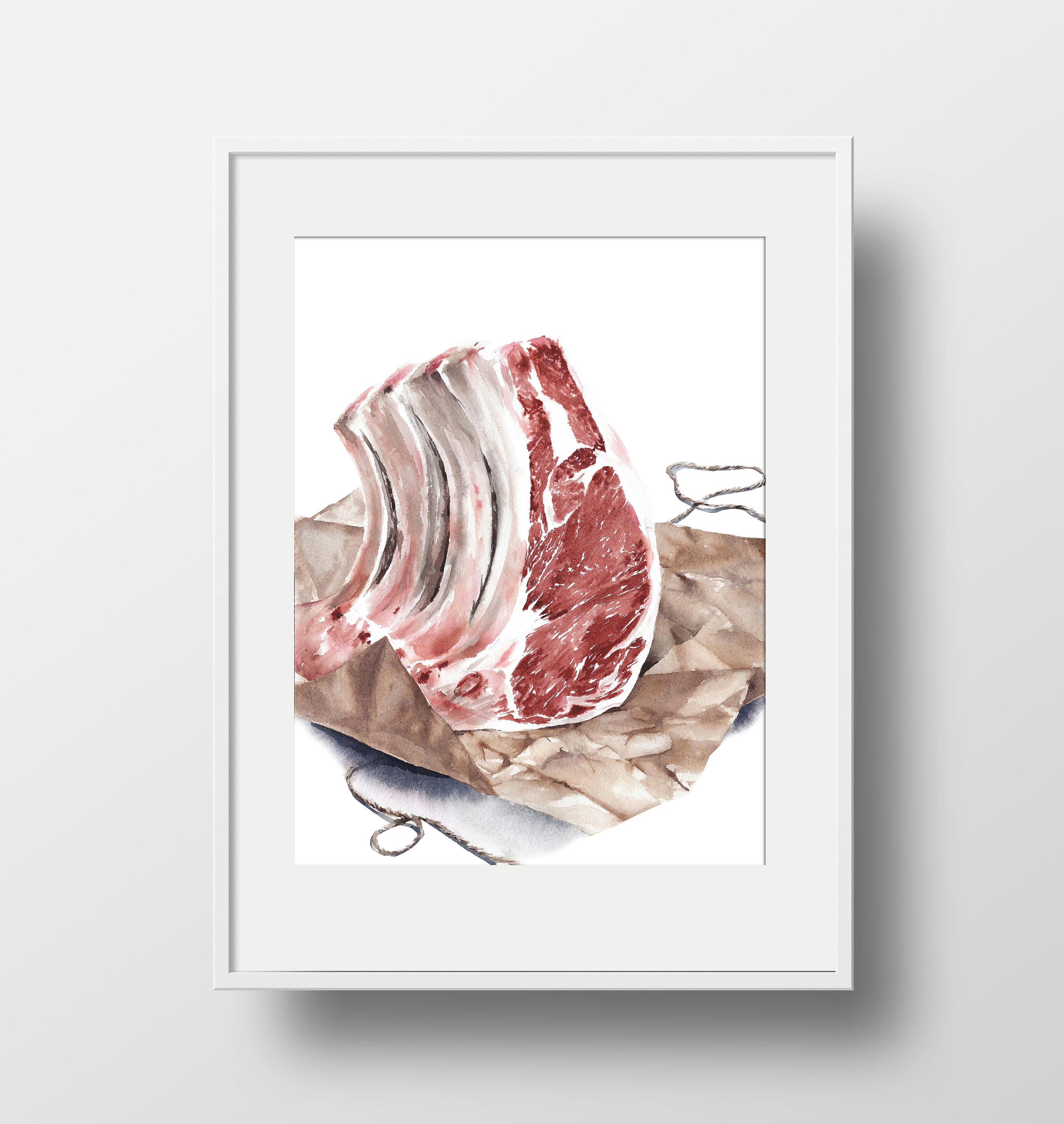 Ribeye Steak Meat Painting Kitchen Wall Art, Still Life Watercolor ...