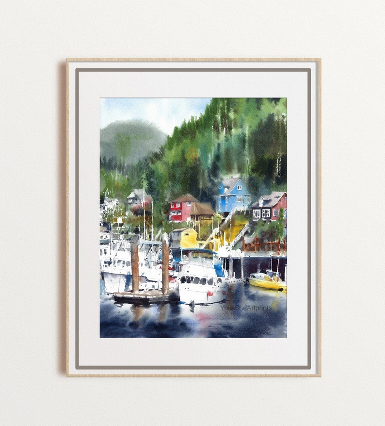 Ketchikan Alaska Watercolor Giclée Print, Stilt Houses, Town Painting ...