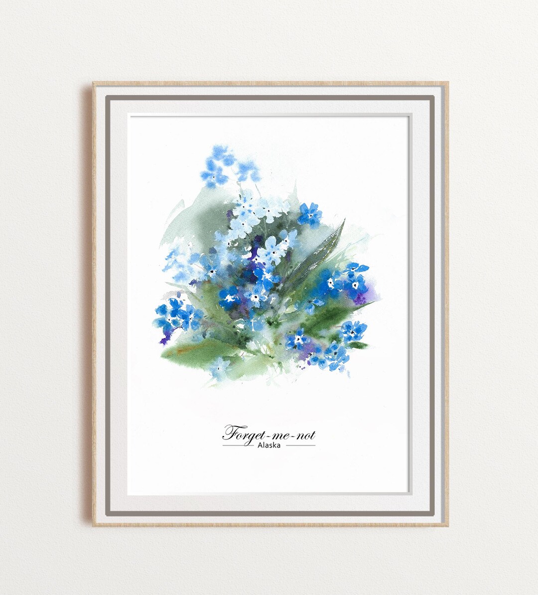 Alaska State Flower Watercolor Print, Forget-me-not Wall Art, Floral ...