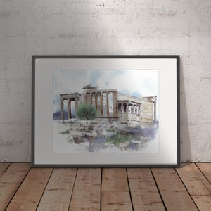 Acropolis of Athens Watercolor Art, Greece Giclée Print Erechtheion ...