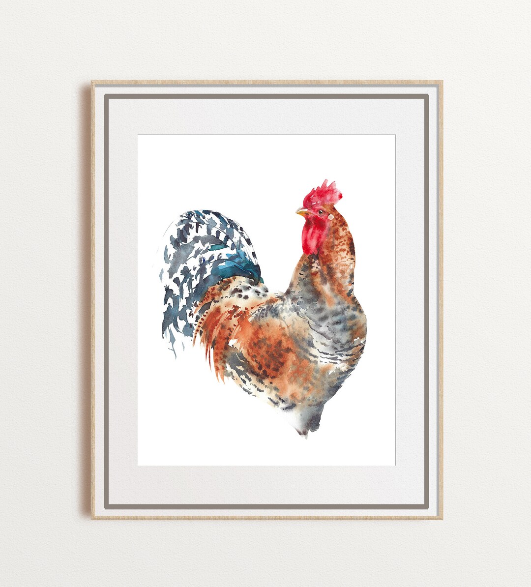 Rooster Kitchen Wall Art Watercolor Giclée Fine Print, Farm Bird Home ...