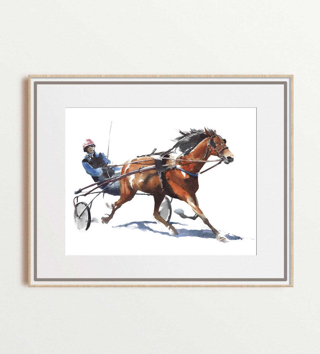 Horse Racing Watercolor Art, Harness Racing Painting, Horse Race Sport ...