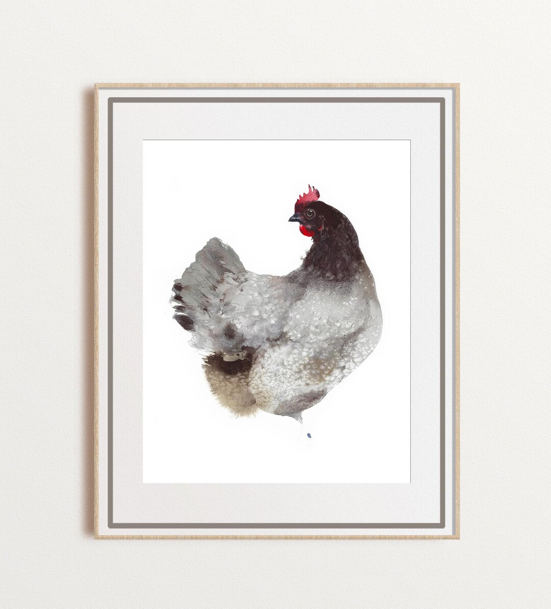 Chicken Watercolor Art, Farm Animal Artwork, Kitchen Décor, Hen Wall ...