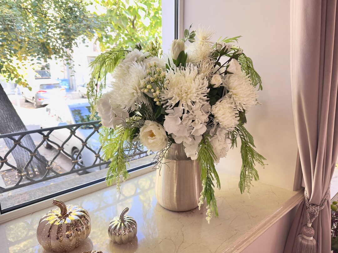 Large Real Touch Flower Arrangement in Metallic Vase, Artificial Flower ...