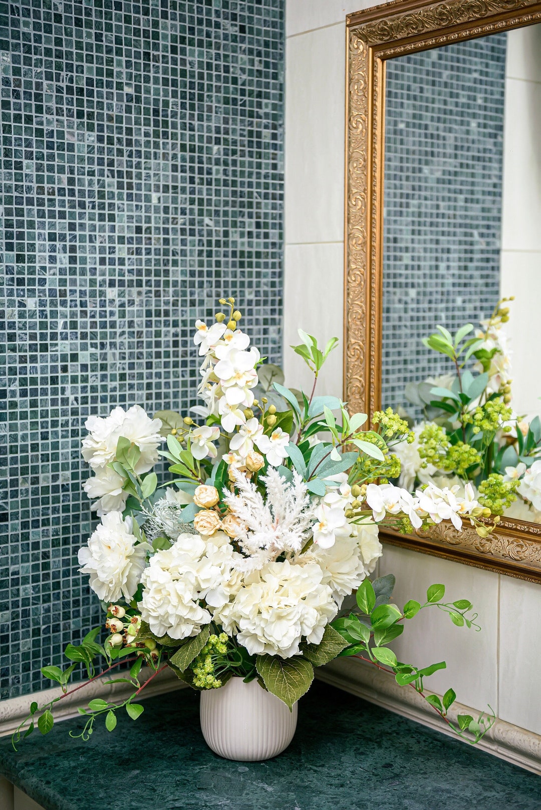 White Real Touch Floral Arrangement, High-quality Decor Centrepiece ...