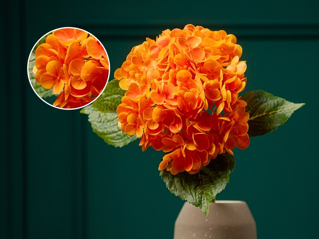 Real Touch Orange Hydrangea 21" Flower Console Table Centerpiece Decor ...