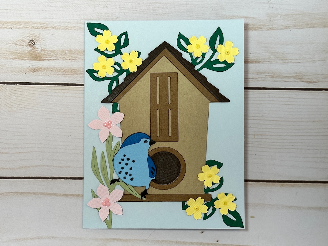 Birdwatcher Card, Mothers Day Card, Birdhouse Card, Bluebird Card, Bird ...