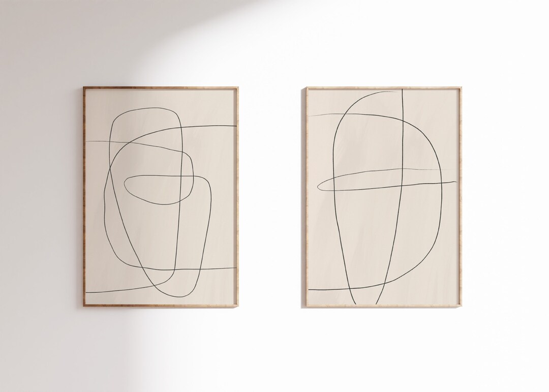 Abstract Scribble Fine Line Drawing, One Line Art Print Set of 2 ...