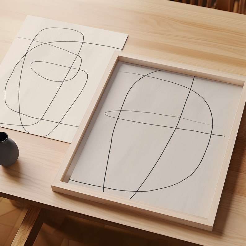 Abstract Scribble Fine Line Drawing, One Line Art Print Set of 2 ...