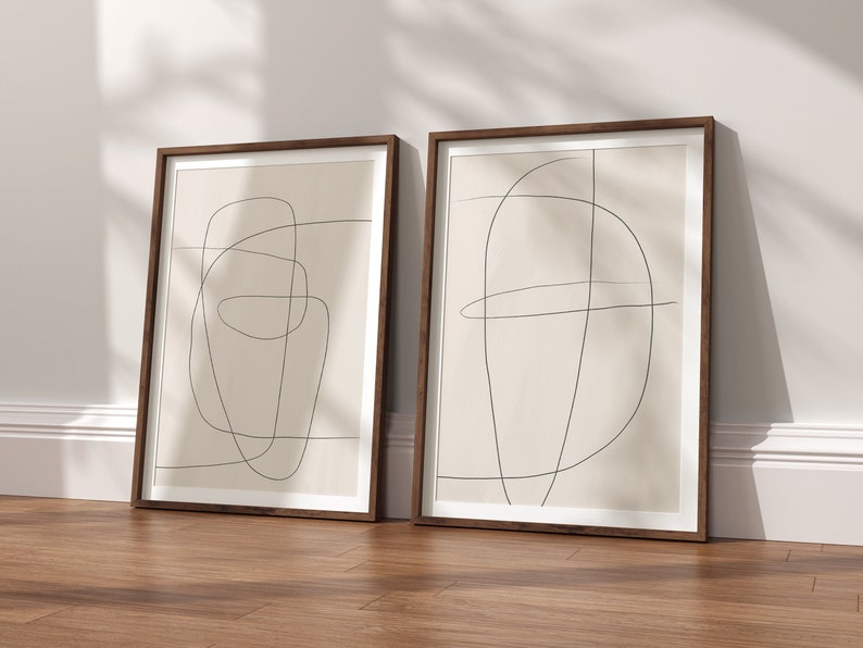 Abstract Scribble Fine Line Drawing, One Line Art Print Set of 2 ...