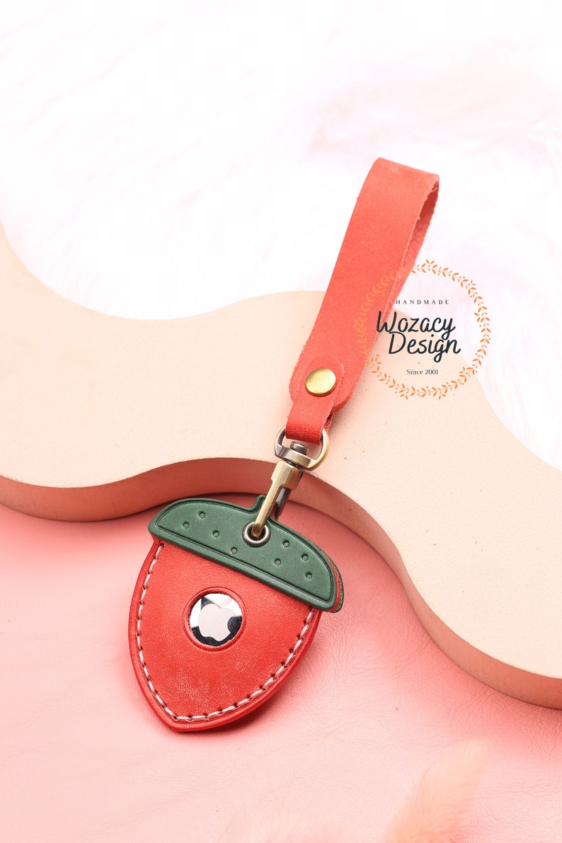 Nut Shaped Leather AirTag Case, Kawaii Keychain Charm - Etsy