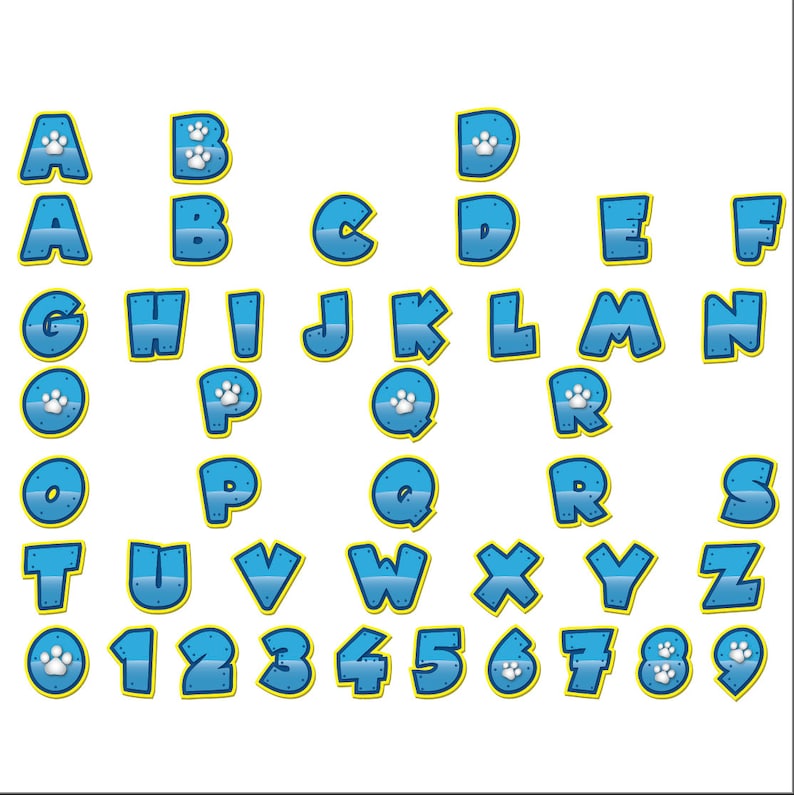 Paw Patrol Font With Numbers, Background & Badge Included High Quality ...