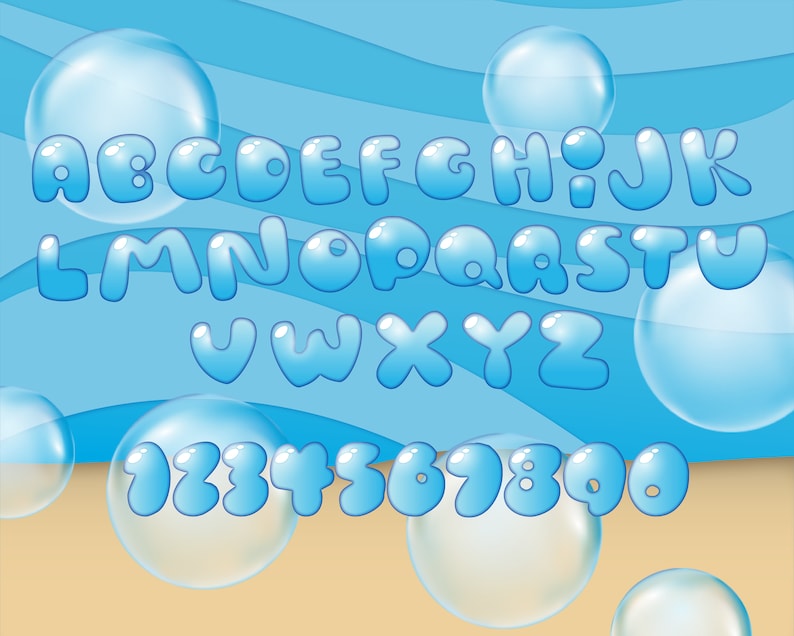 Bubble Guppies Font Alphabet With Numbers. Background & Badge Included ...