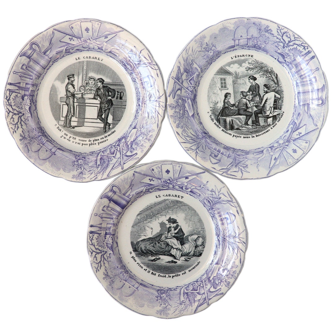 Antique French Transferware Plates, Set of 3 - Etsy