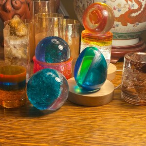 Blue Green Crystal Like Ball in Red Lighted Base - Etsy