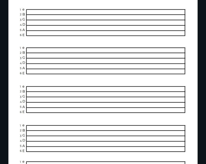 Printable Simple Blank Guitar Tab Paper Digital Download - Etsy