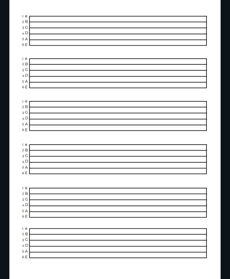 Printable Simple Blank Guitar Tab Paper Digital Download - Etsy
