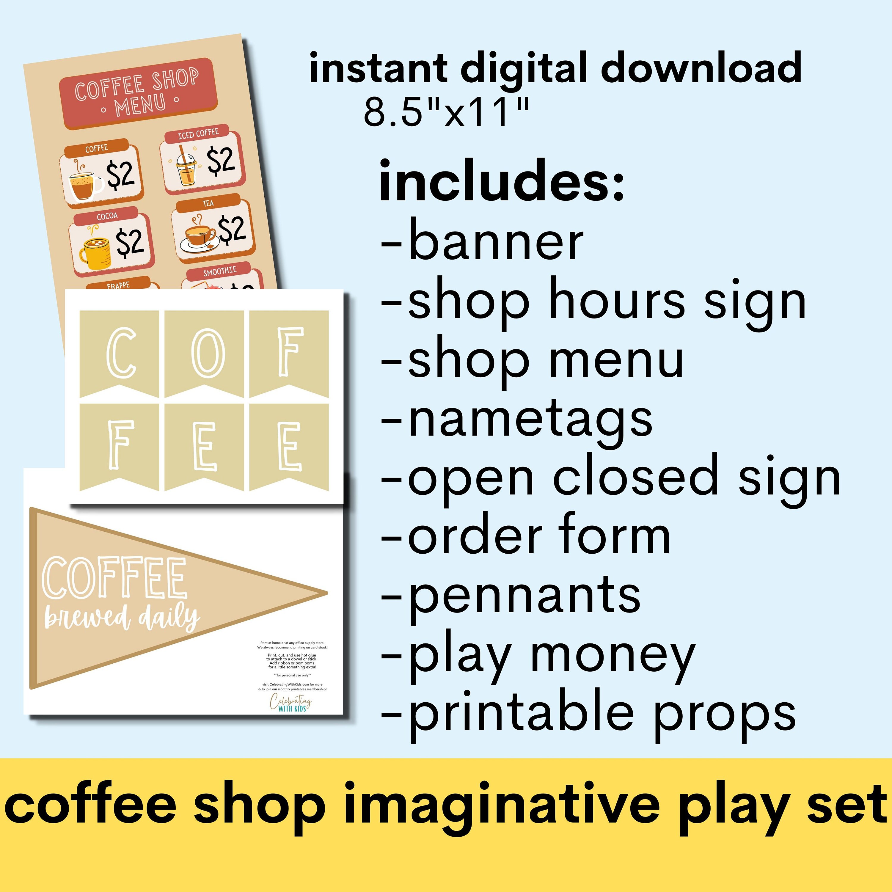 Coffee Shop Dramatic Play Printables Bundle for Parents of Kids - Etsy