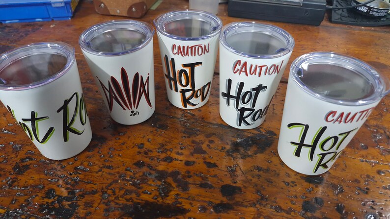 HOT ROD Coffee Travel Mug - Pinstriped Lettered Custom - Etsy