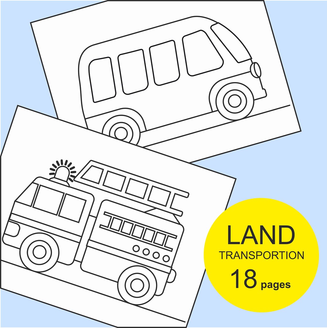 Vehicle Coloring Pages for Kids Toddlers Preschoolers Land - Etsy