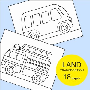 Vehicle Coloring Pages for Kids Toddlers Preschoolers Land - Etsy