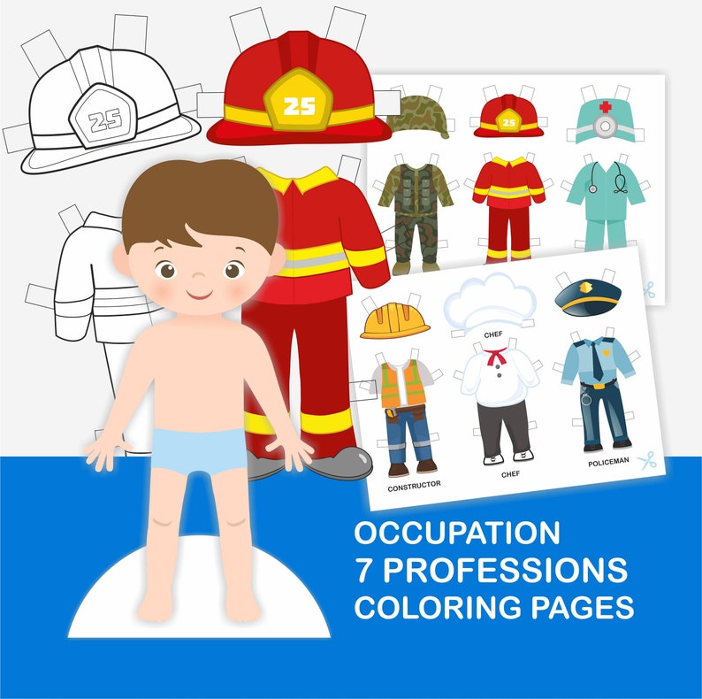Community Helpers Paper Dolls: Occupation Coloring Pages (PDF Printable ...
