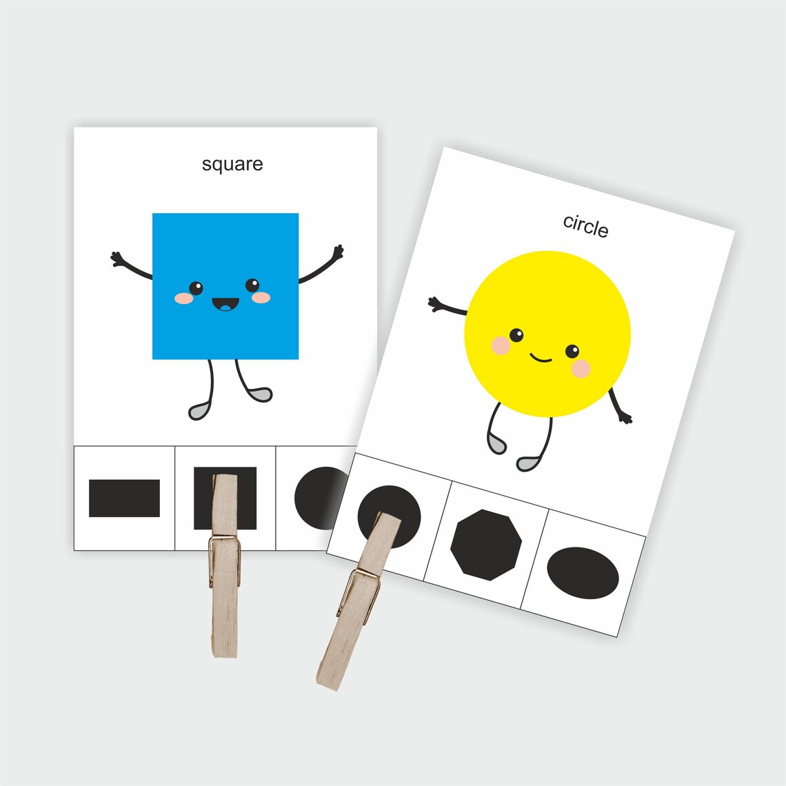 Shape Clip Cards Funny Face Shapes Busy Bag Printables - Etsy
