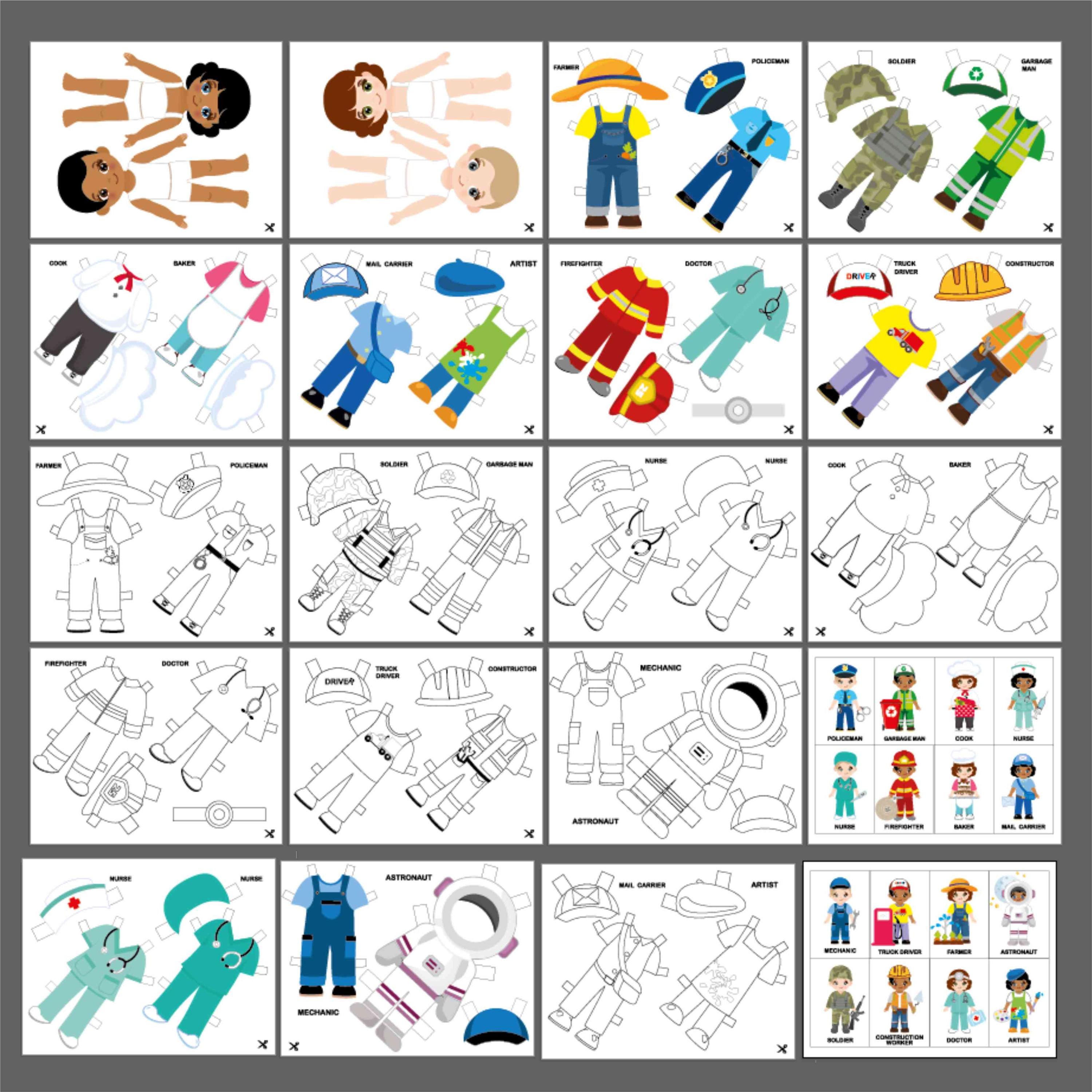 Community Helpers Dress up Preschool Printable Paper Dolls COLORING ...