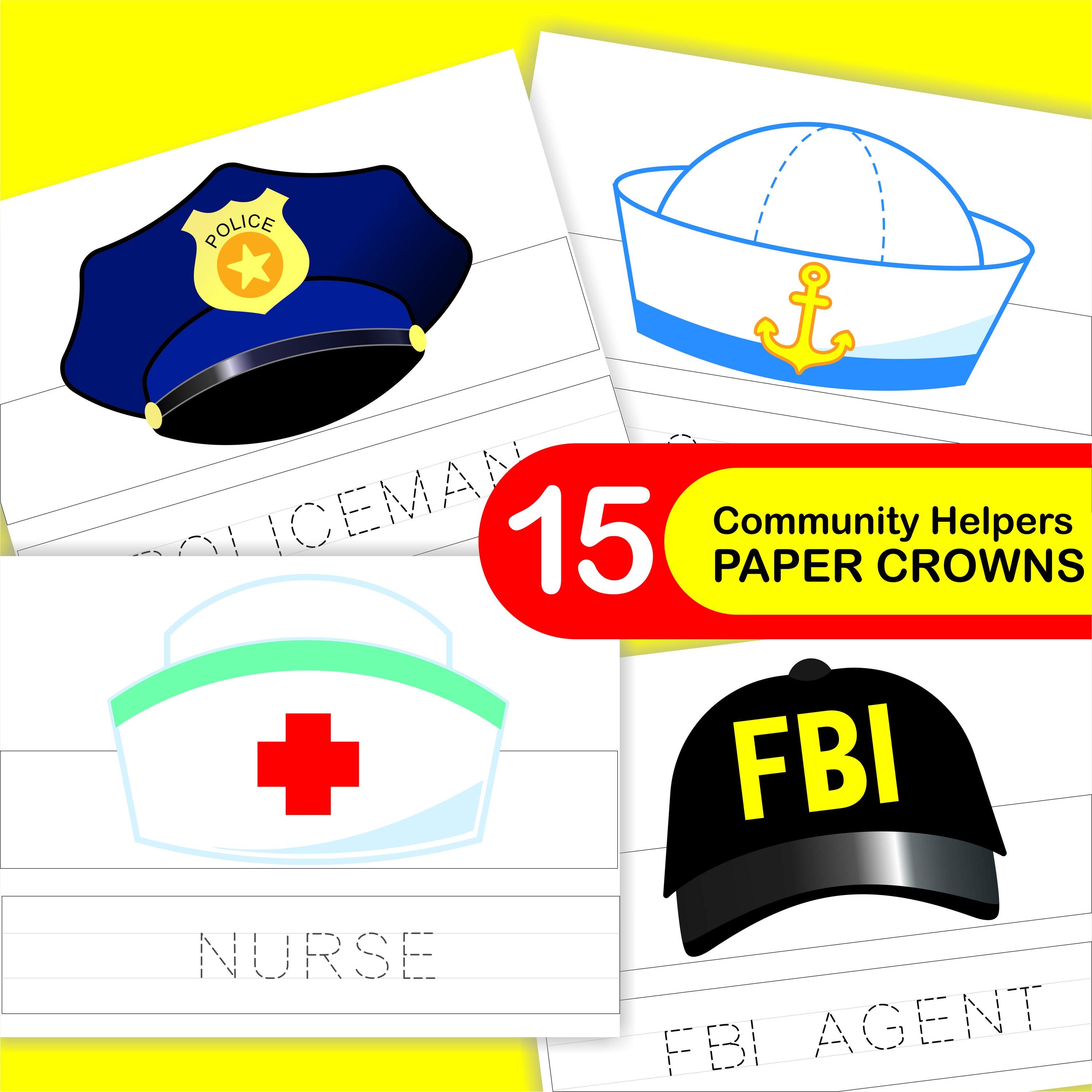 Community Helpers Paper Crowns Set of 15 Printable DIY Kids Costume ...