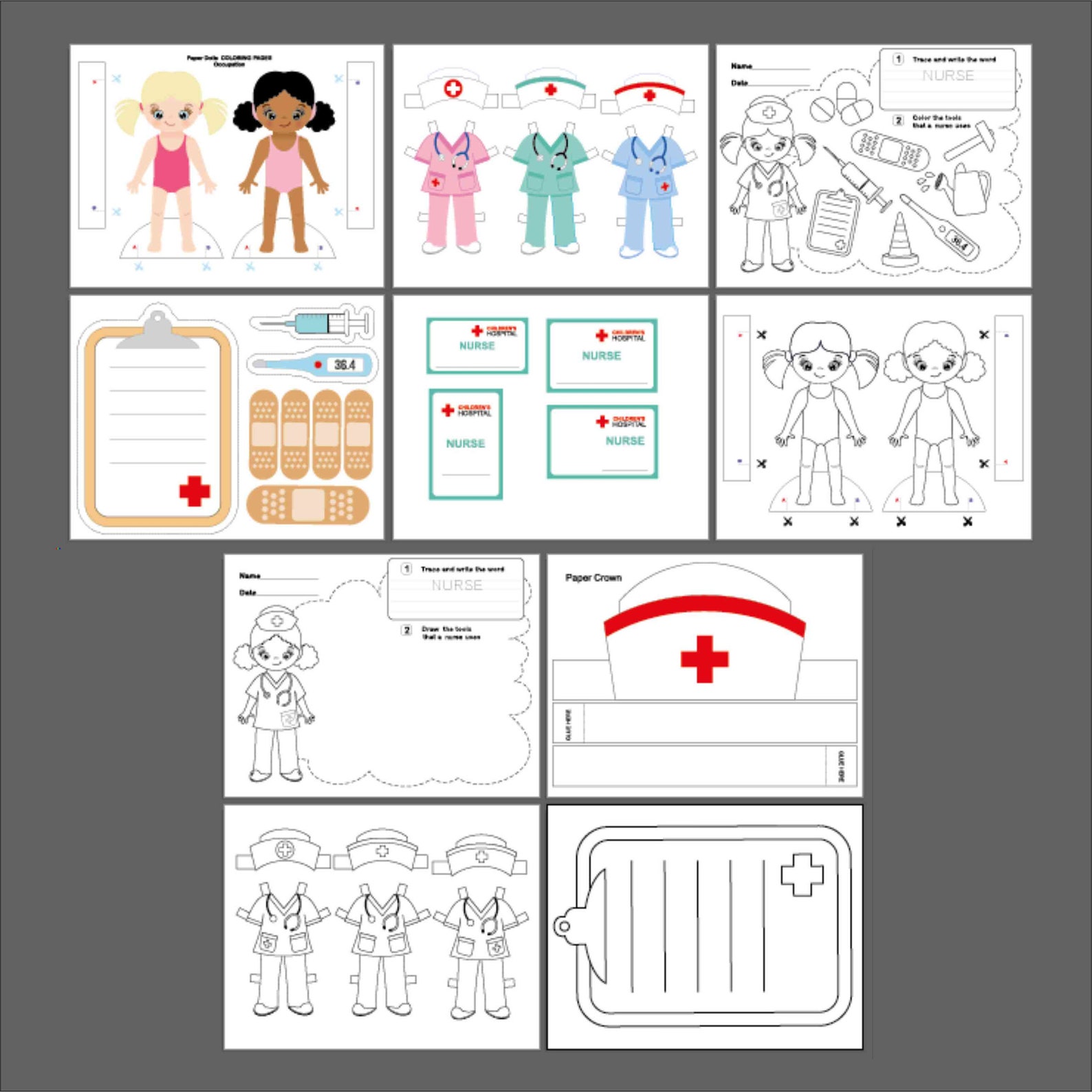 Nurse Paper Dolls. Nurse Pretend Play Printable. Community Helpers ...