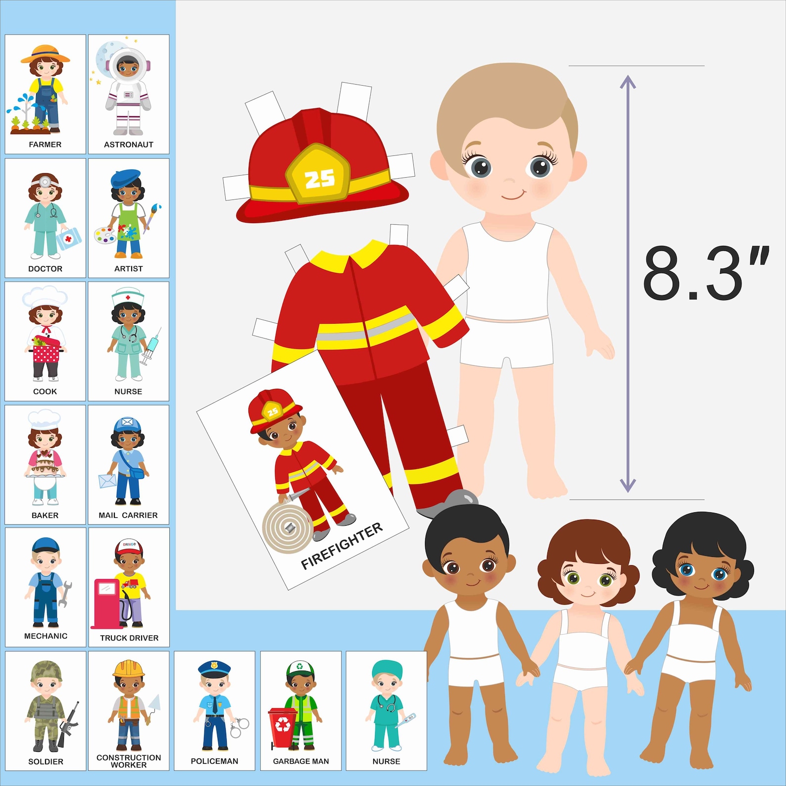 Community Helpers Dress up Preschool Printable Paper Dolls COLORING ...