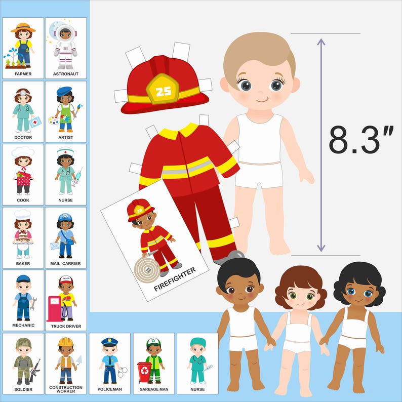 Community Helpers Dress up Preschool Printable Paper Dolls COLORING ...
