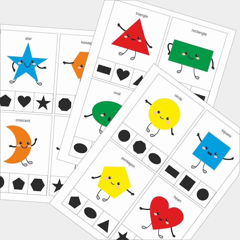 Shape Clip Cards, Funny Face , Shapes Busy Bag Printables , Preschool ...