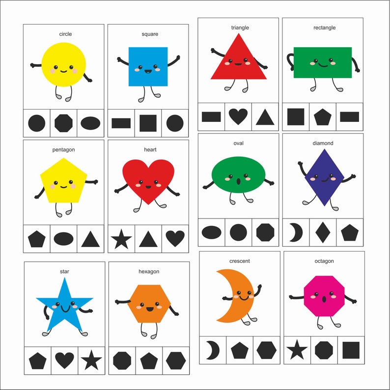 Shape Clip Cards Funny Face Shapes Busy Bag Printables | Etsy