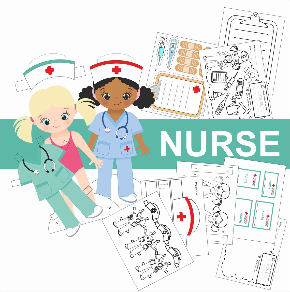 Nurse Paper Dolls. Nurse Pretend Play Printable. Community Helpers ...