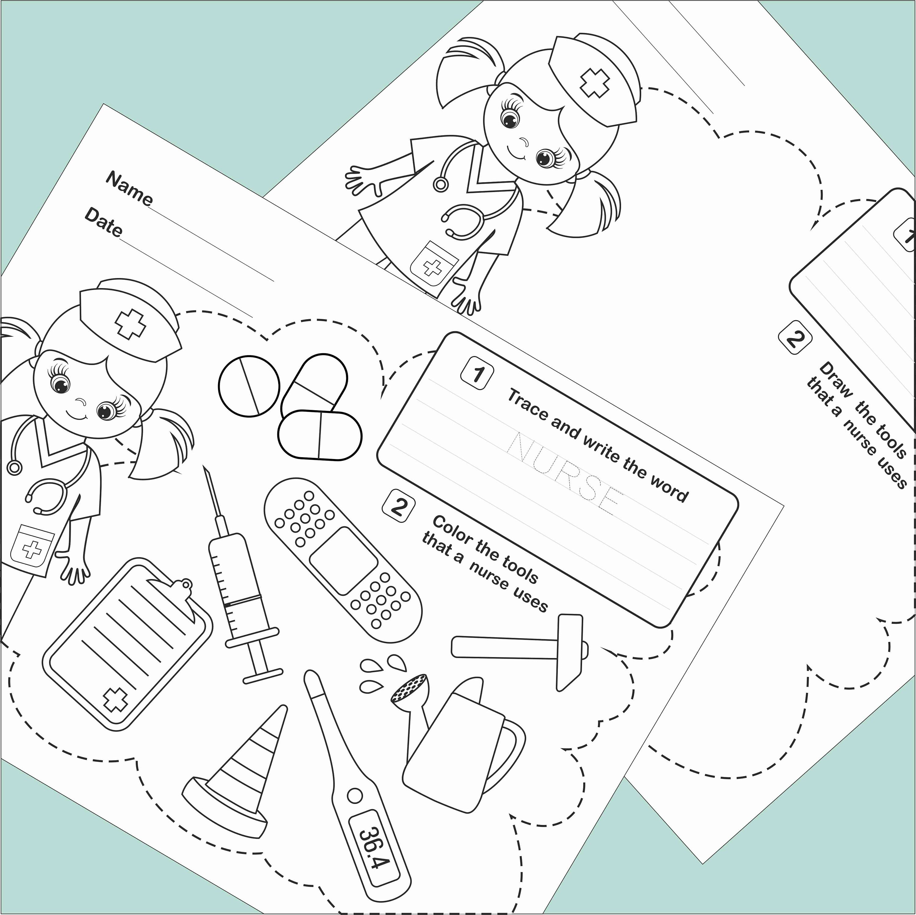 Nurse Paper Dolls Nurse Pretend Play Printable Community Helpers Occupation Printable Paper