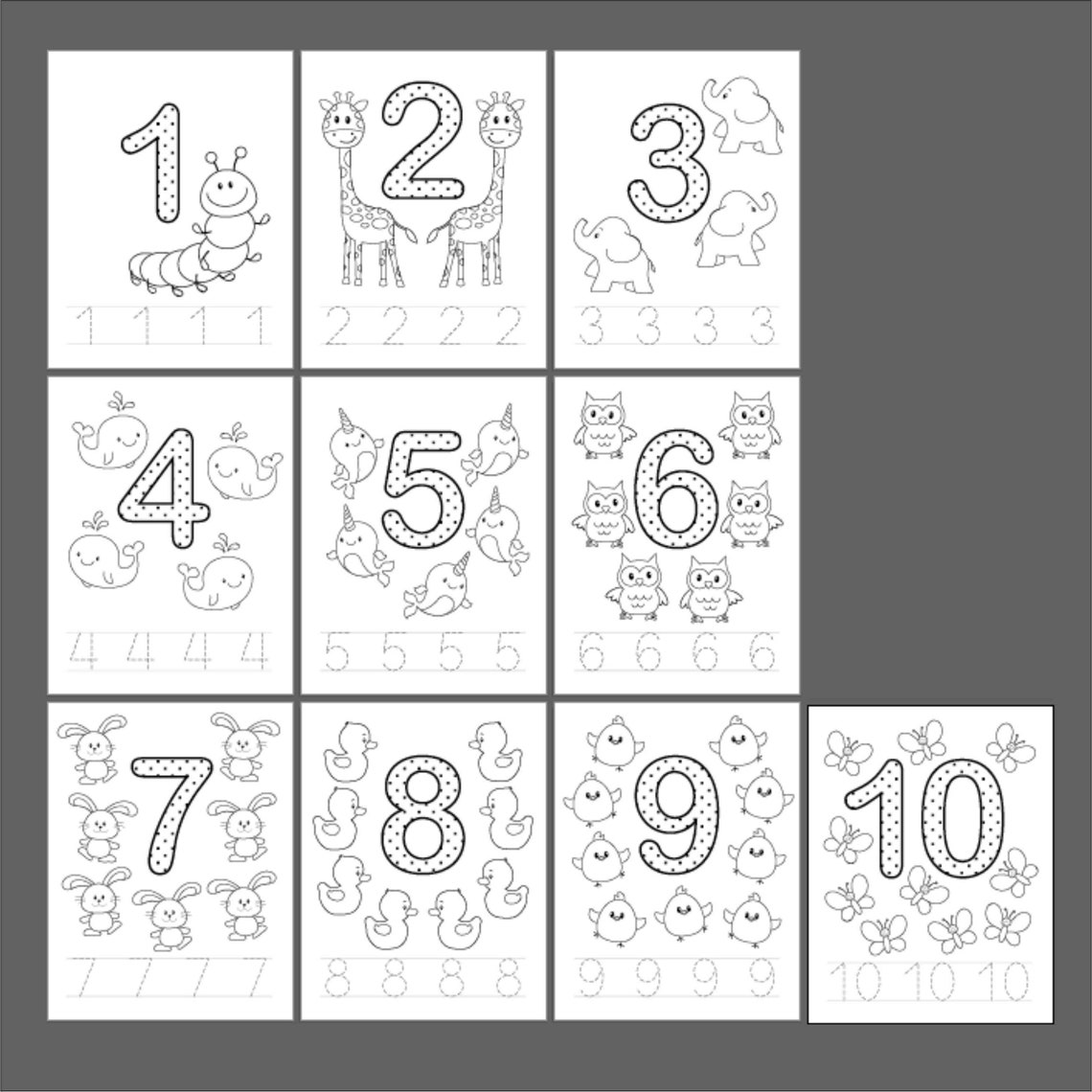 1 10 Numbers Printable Coloring Page Worksheets for Kids, Toddlers ...